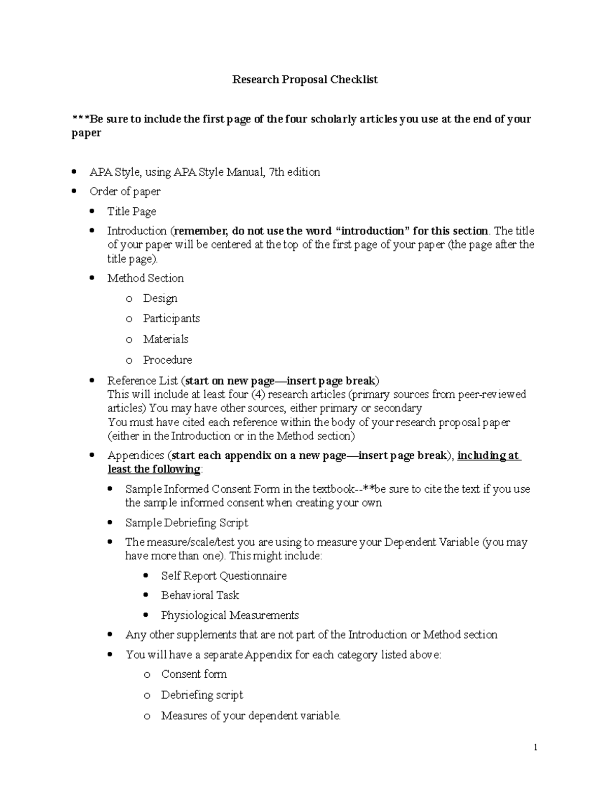 Research-proposal-checklist - Research Proposal Checklist ***Be sure to ...