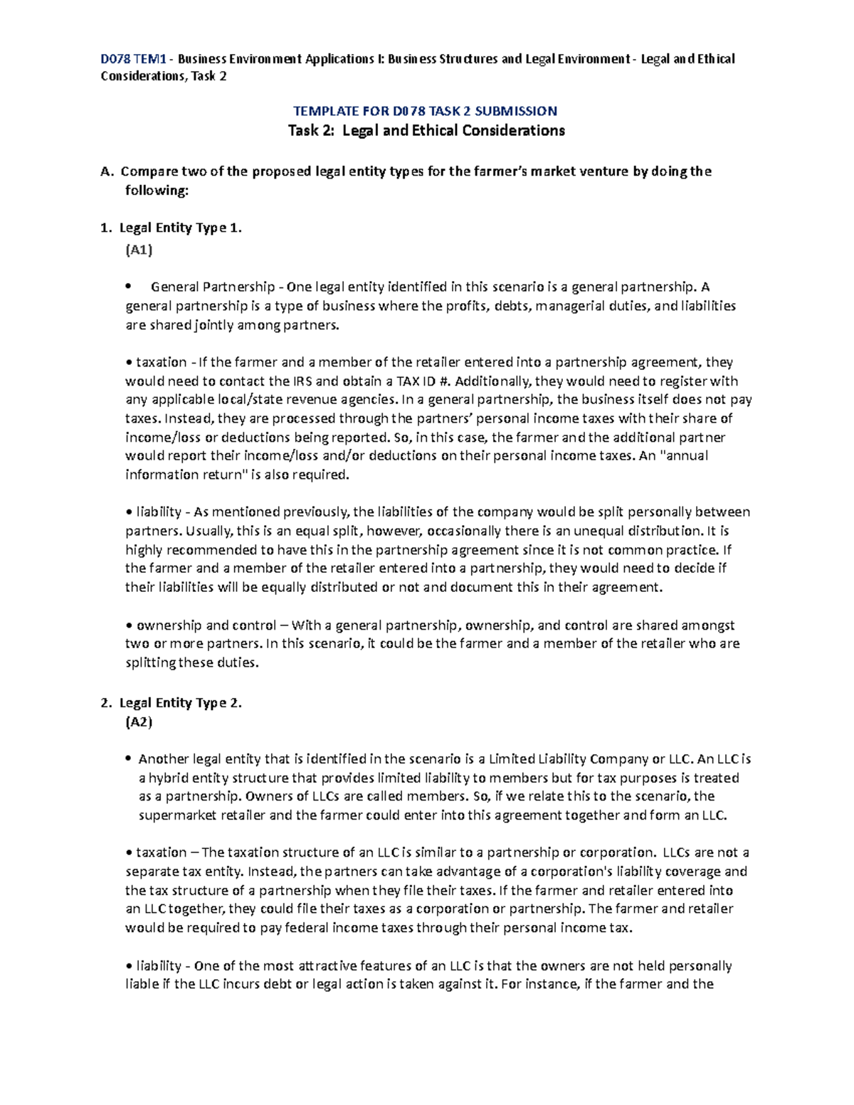 D078 Task 2 Template - PASSED - D078 TEM1 - Business Environment ...