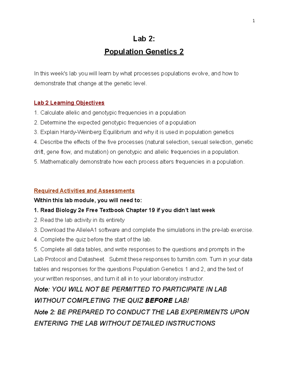 Pop Gen 2 Protocoland Datasheet Summer 20 - Lab 2: Population Genetics ...