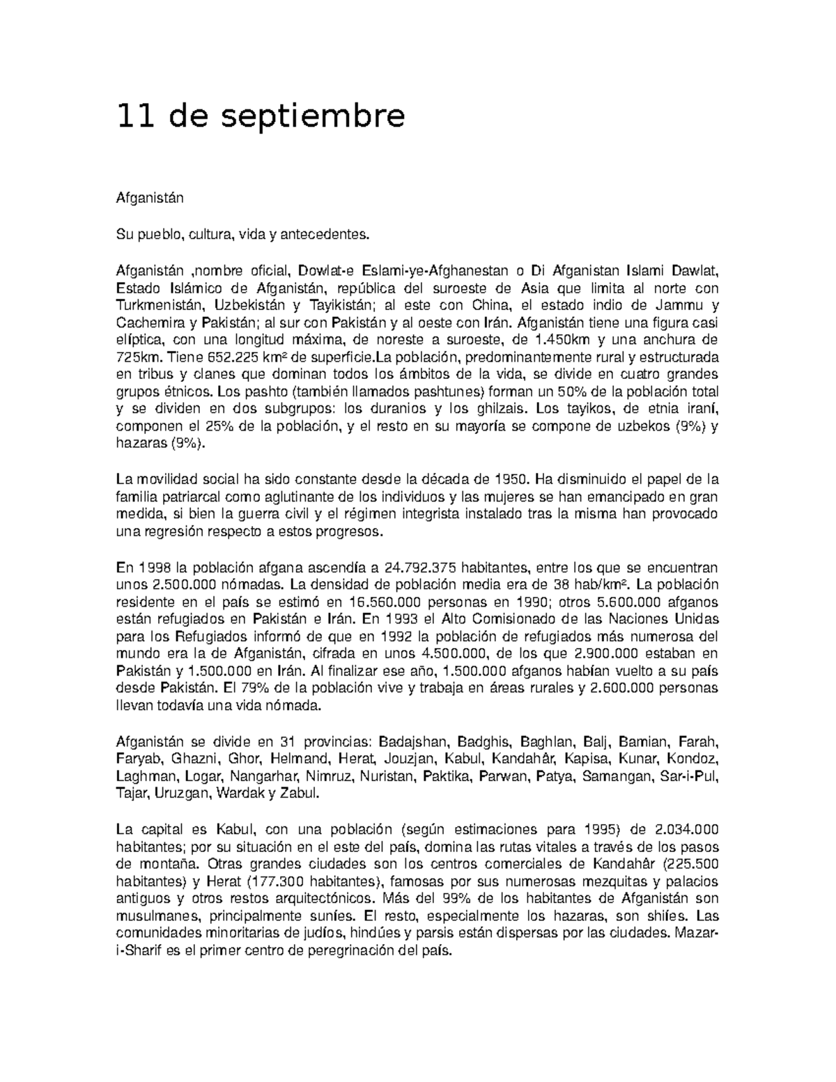 Torres Gemelas 11 de septiembre del 2001 - 11 de septiembre Afganistán ...