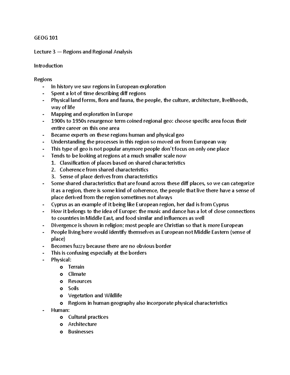 GEOG 101— lec 3 - Lecture notes for Regions and Regional Analysis ...