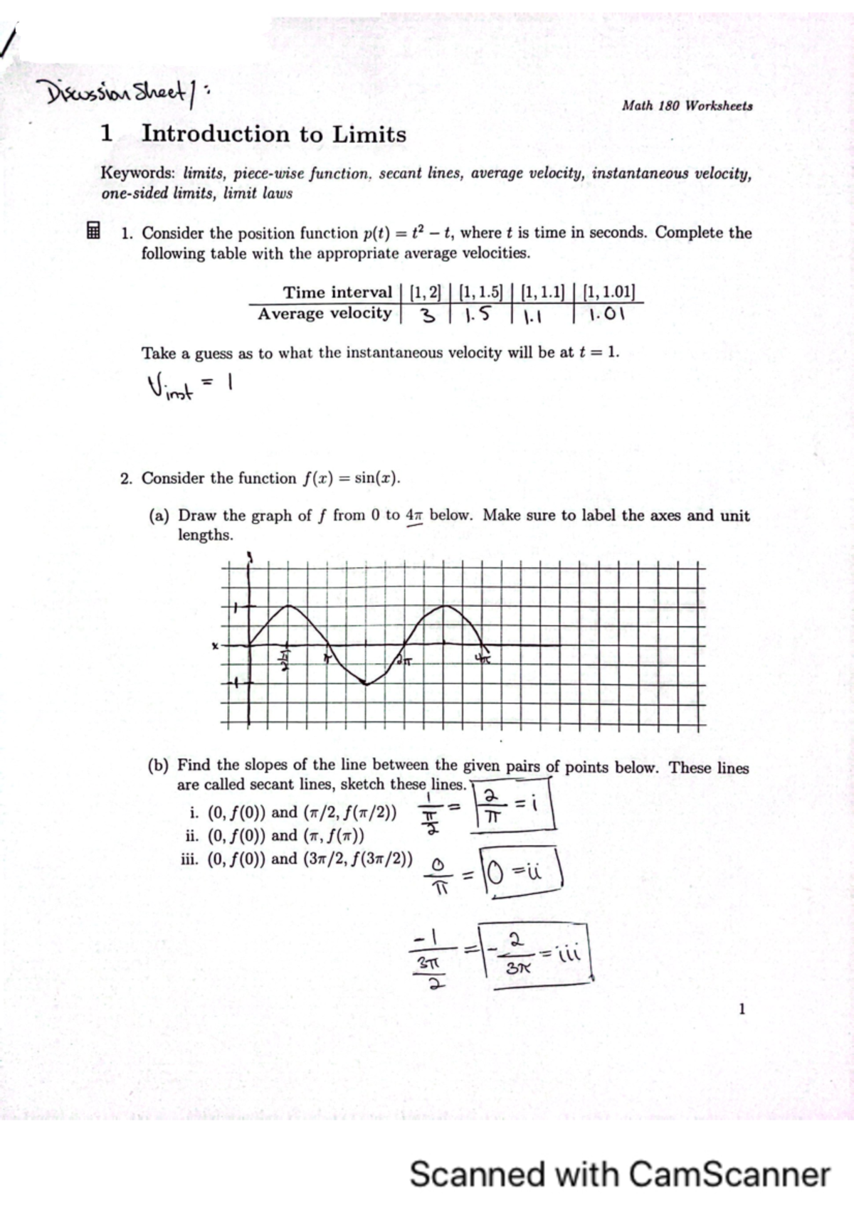 Discussion Sheet 1 - Quiz 1 material as well - MATH 180 - Studocu