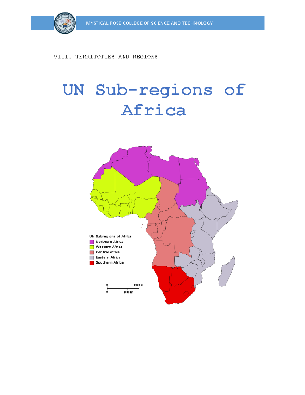 Territories AND Regions OF Africa - VIII. TERRITOTIES AND REGIONS UN ...