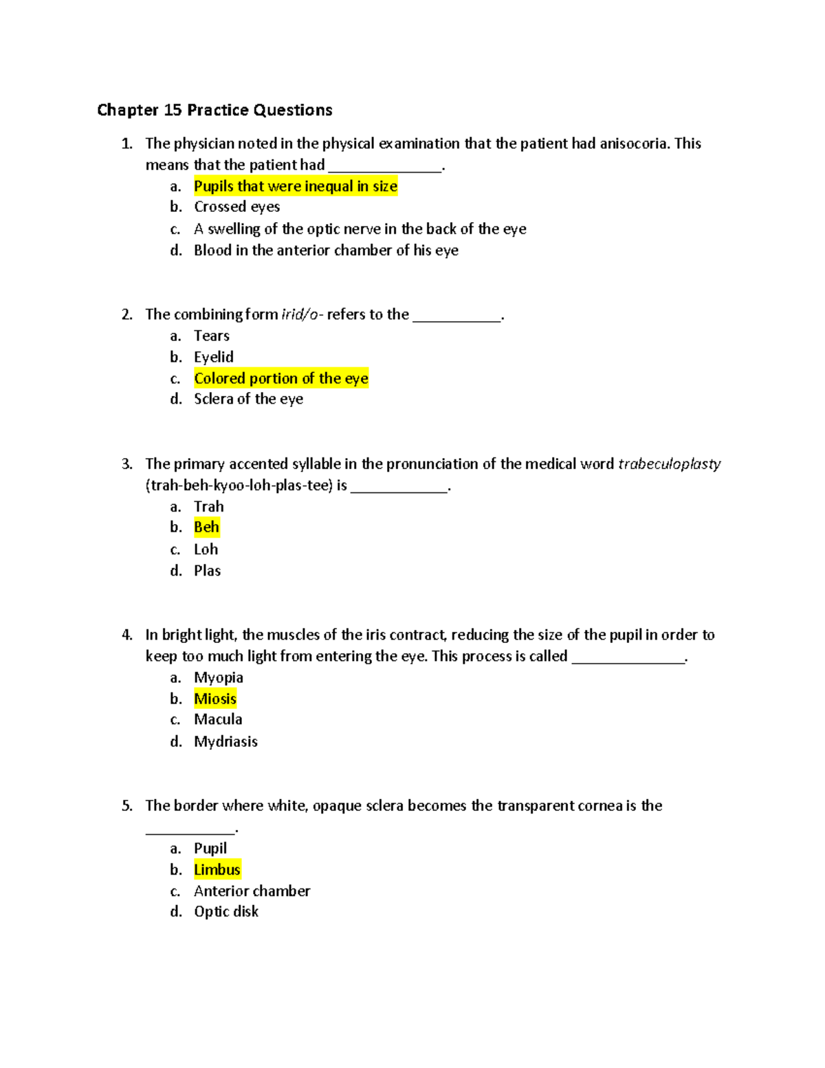 MED TERM practice questions 15 - OTD215 - Studocu