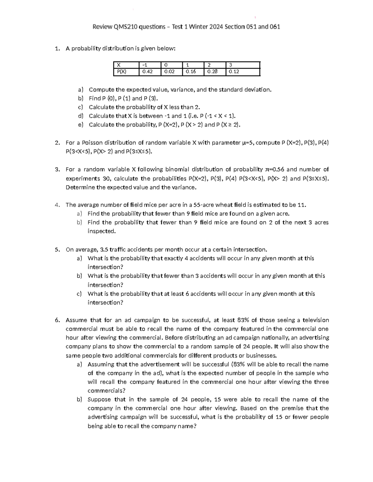 QMS210 probability distribution Review Questions - A probability ...