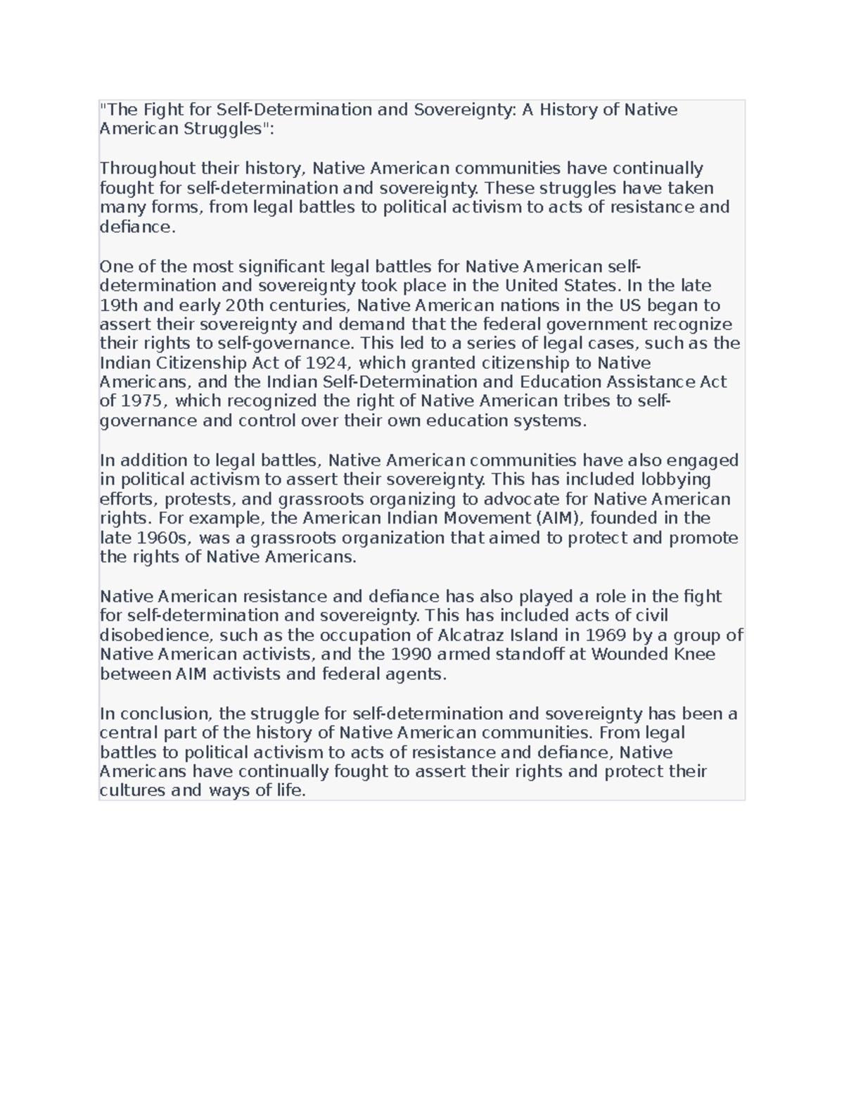 The Fight for Self - "The Fight for Self-Determination and Sovereignty ...