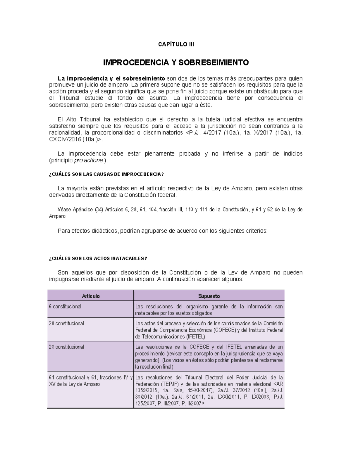 Amparo 2 - CAPÍTULO III IMPROCEDENCIA Y SOBRESEIMIENTO La improcedencia ...