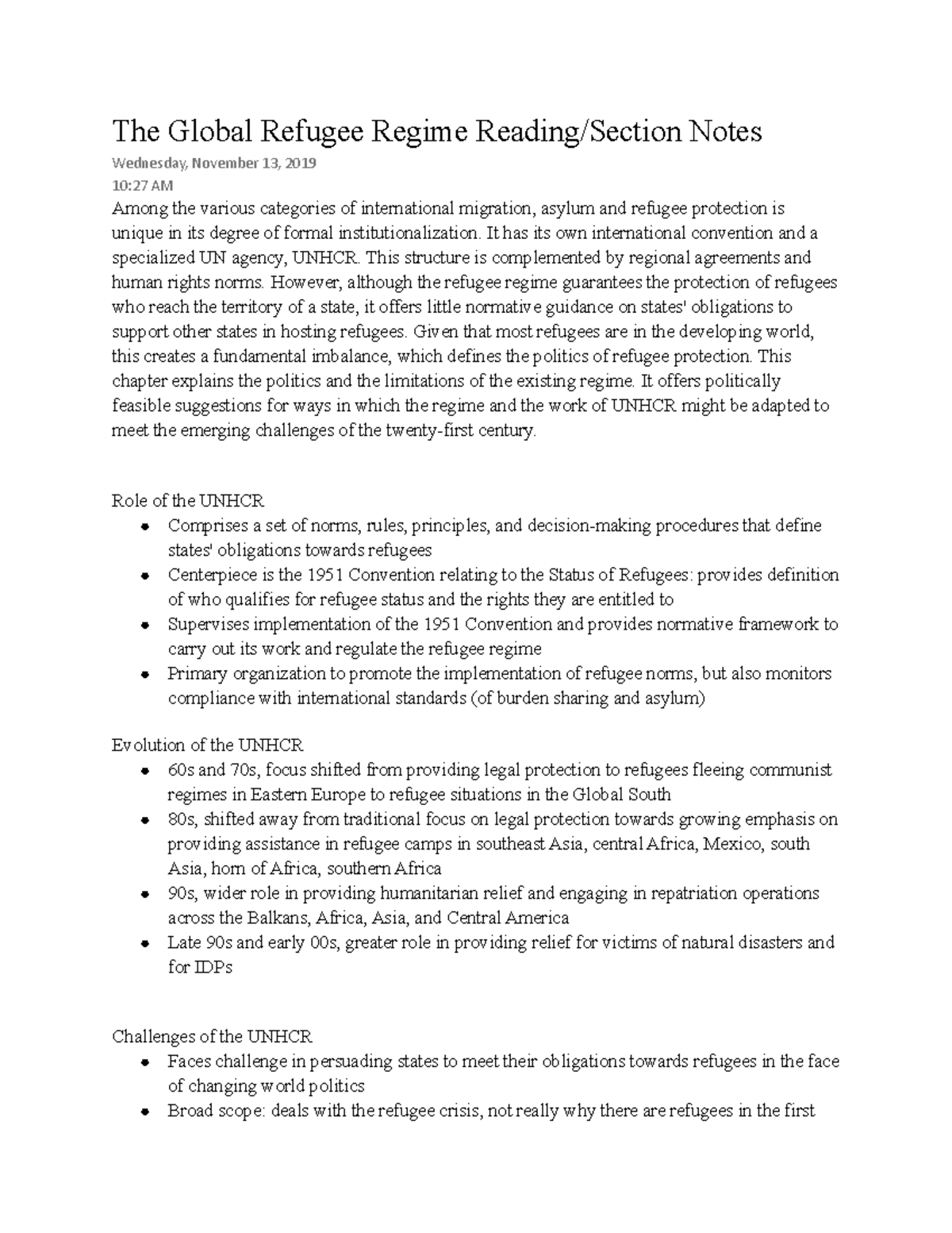 The Global Refugee Regime Reading/Section Notes - The Global Refugee ...
