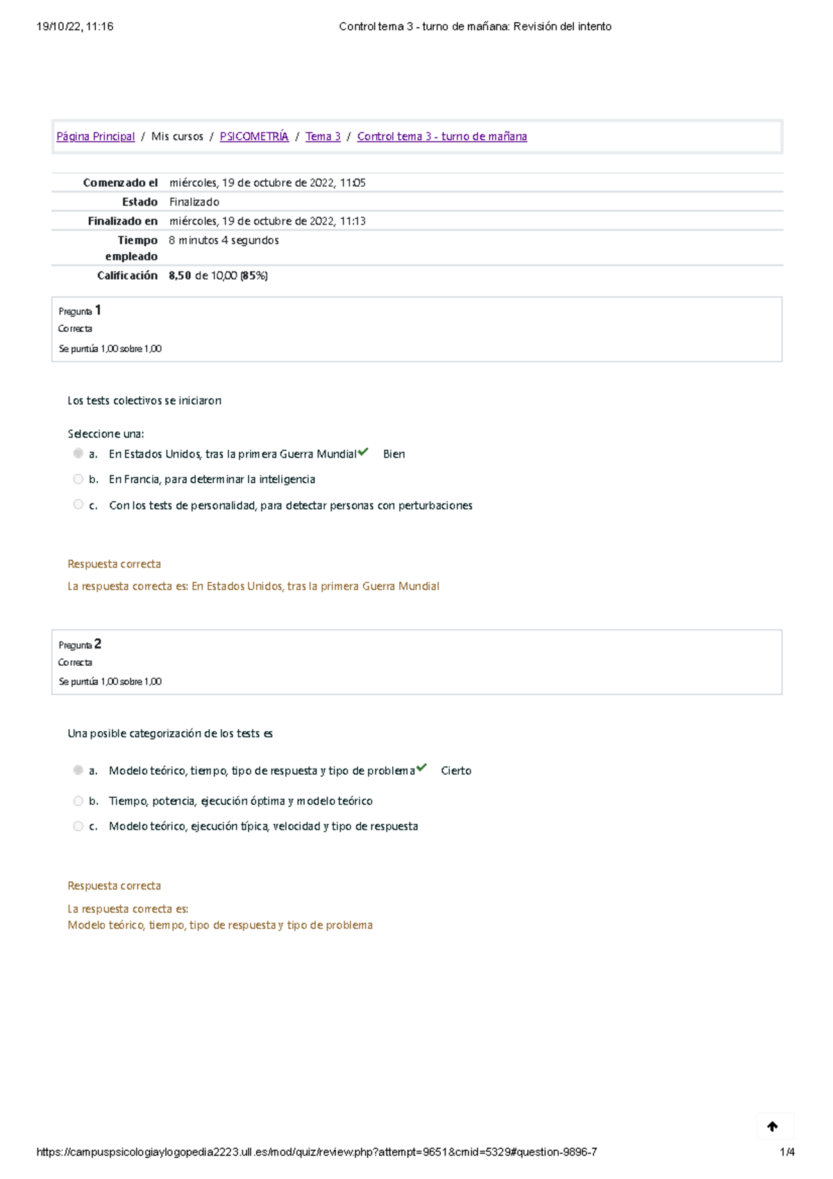 Control tema 3 psm - Página Principal / Mis cursos / PSICOMETRÍA / Tema 3 / Control tema 3 ...