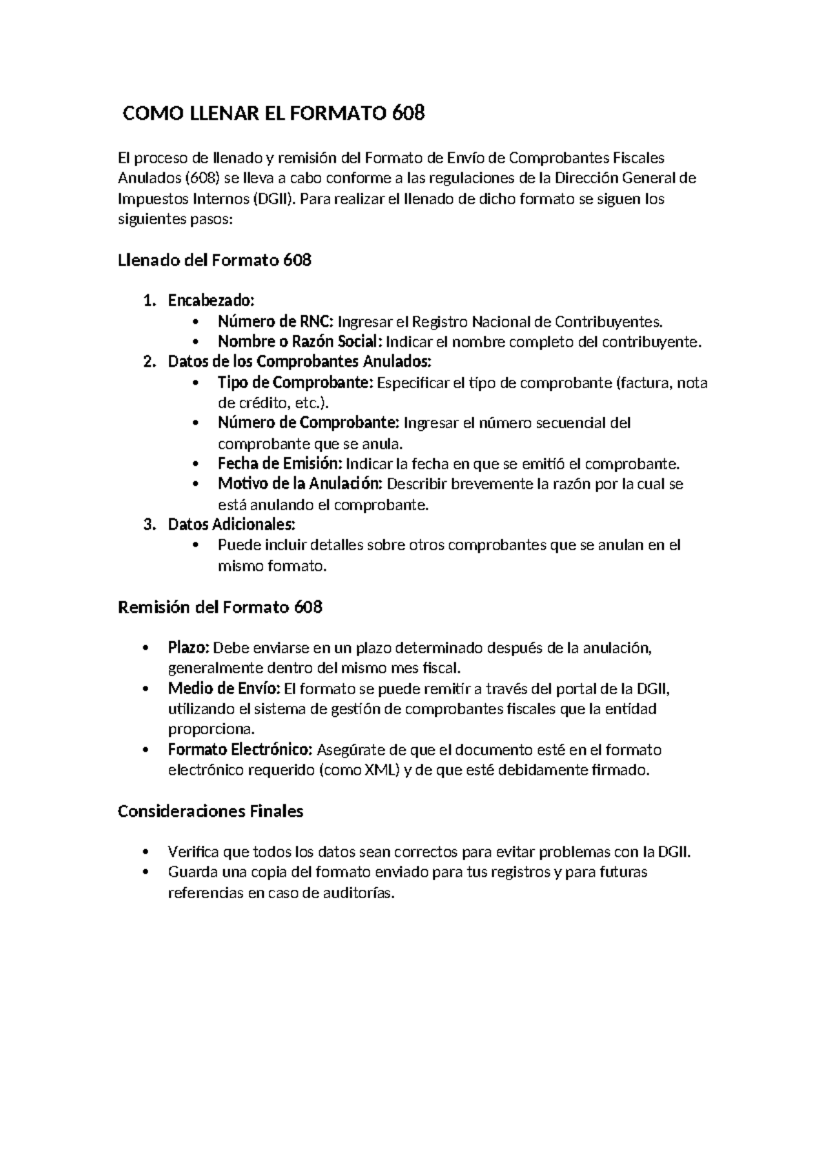 COMO Llenar EL Formato 608 - COMO LLENAR EL FORMATO 608 El proceso de ...