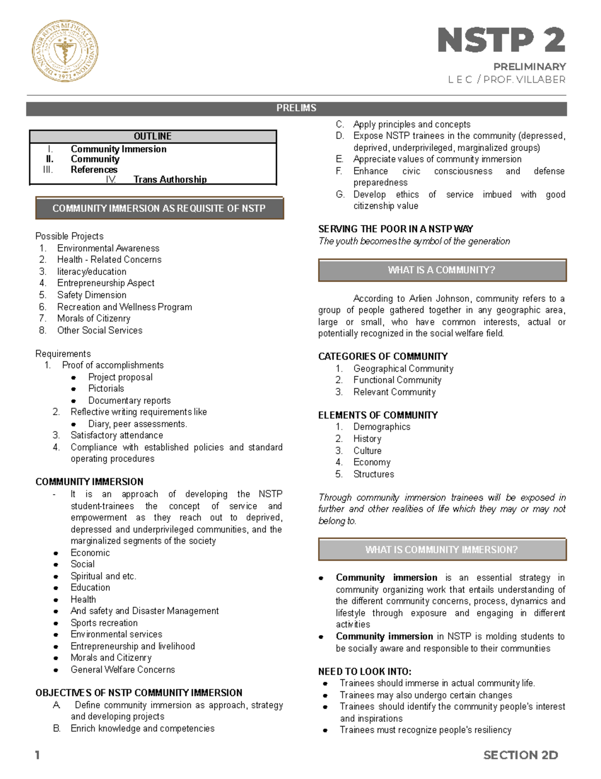 NSTP - an nstp note - NSTP 2 PRELIMINARY L E C / PROF. VILLABER - Studocu