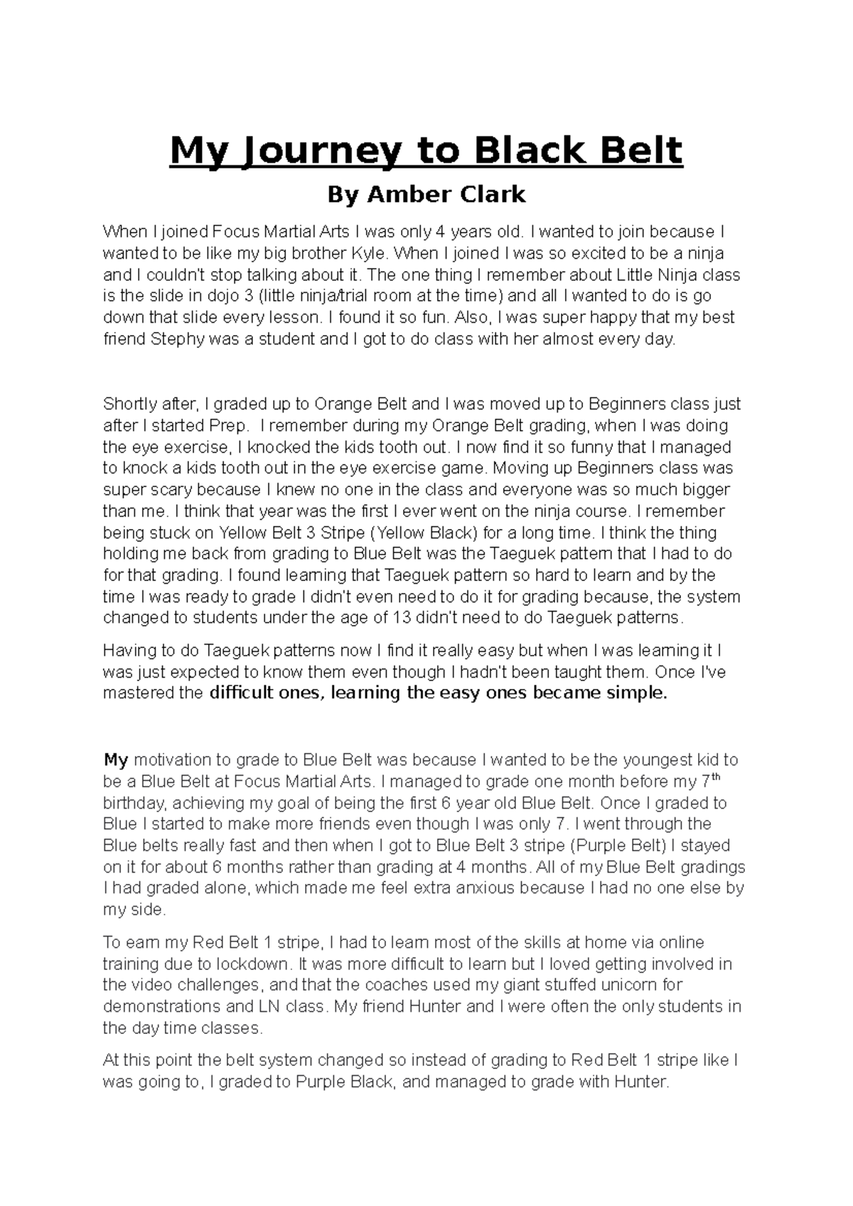 Black belt essay - notes - My Journey to Black Belt By Amber Clark When ...