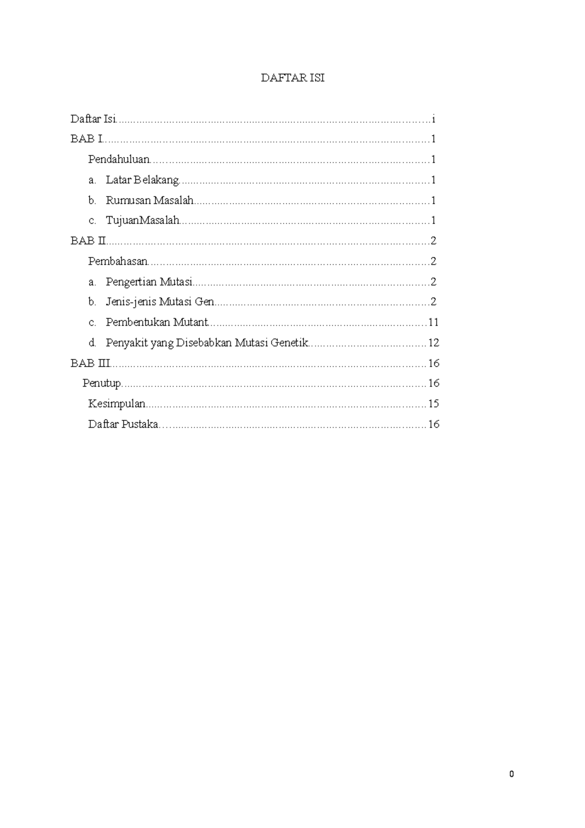 Makalah mutasi docx - jfwfwekfewifewiofiweif - DAFTAR ISI BAB - Studocu