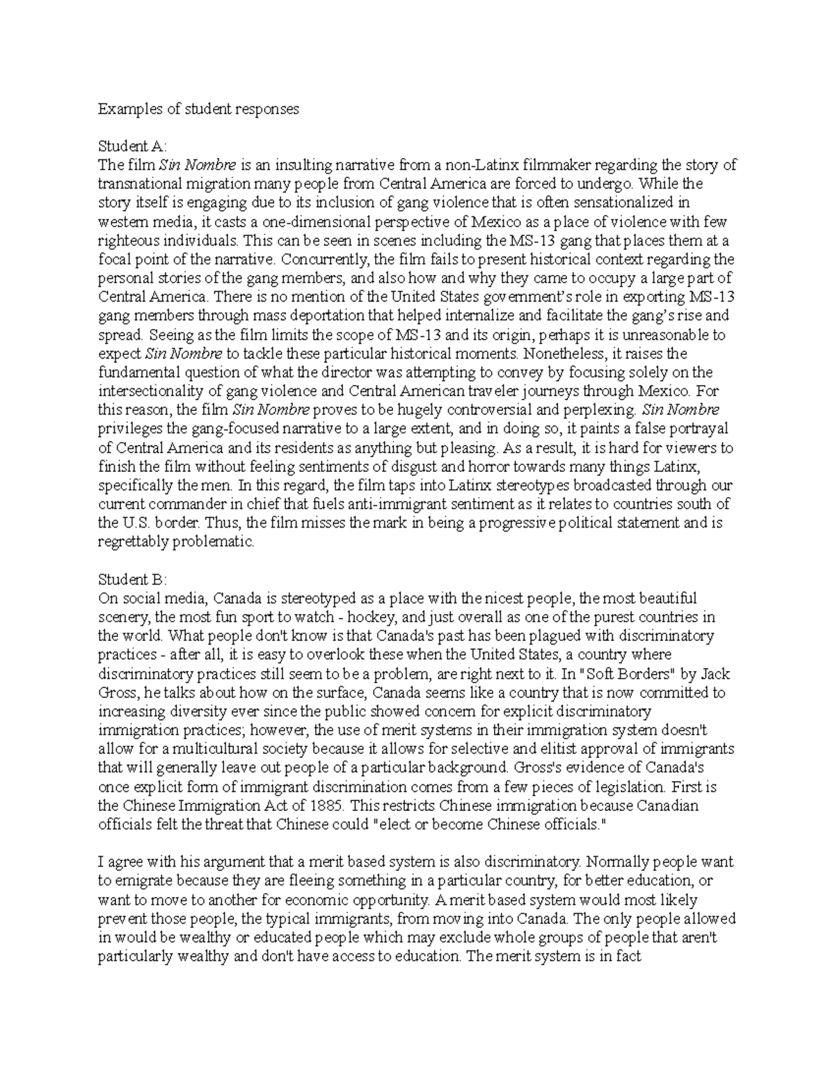 Examples of student responses - Examples of student responses Student A ...