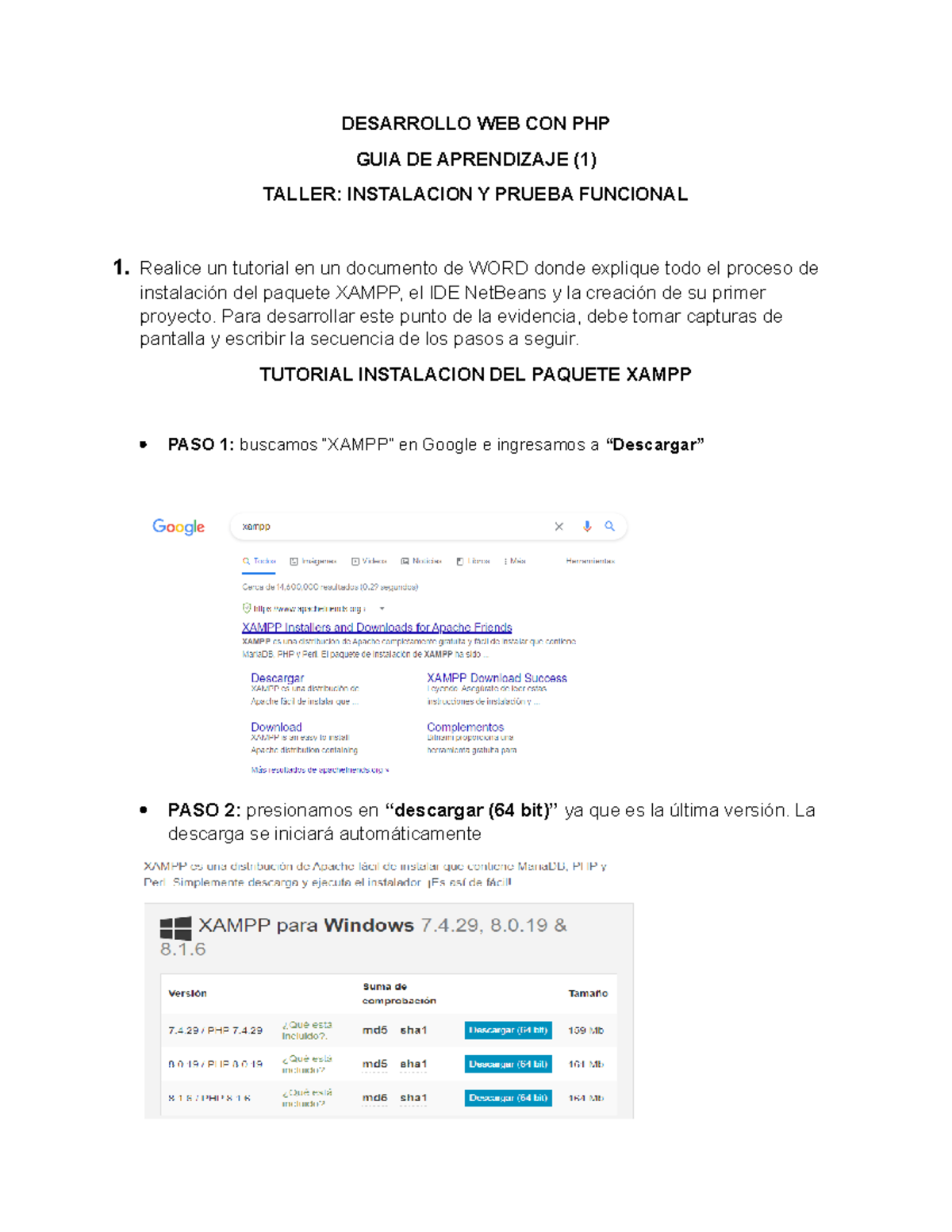 Tutorial - actividad1 - DESARROLLO WEB CON PHP GUIA DE APRENDIZAJE (1) TALLER: INSTALACION Y ...