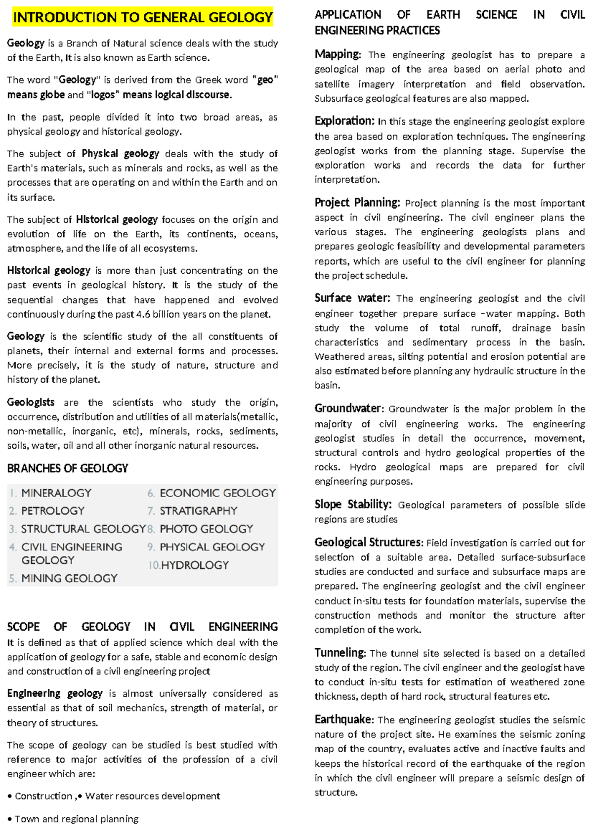 Introduction TO General Geology - INTRODUCTION TO GENERAL GEOLOGY ...