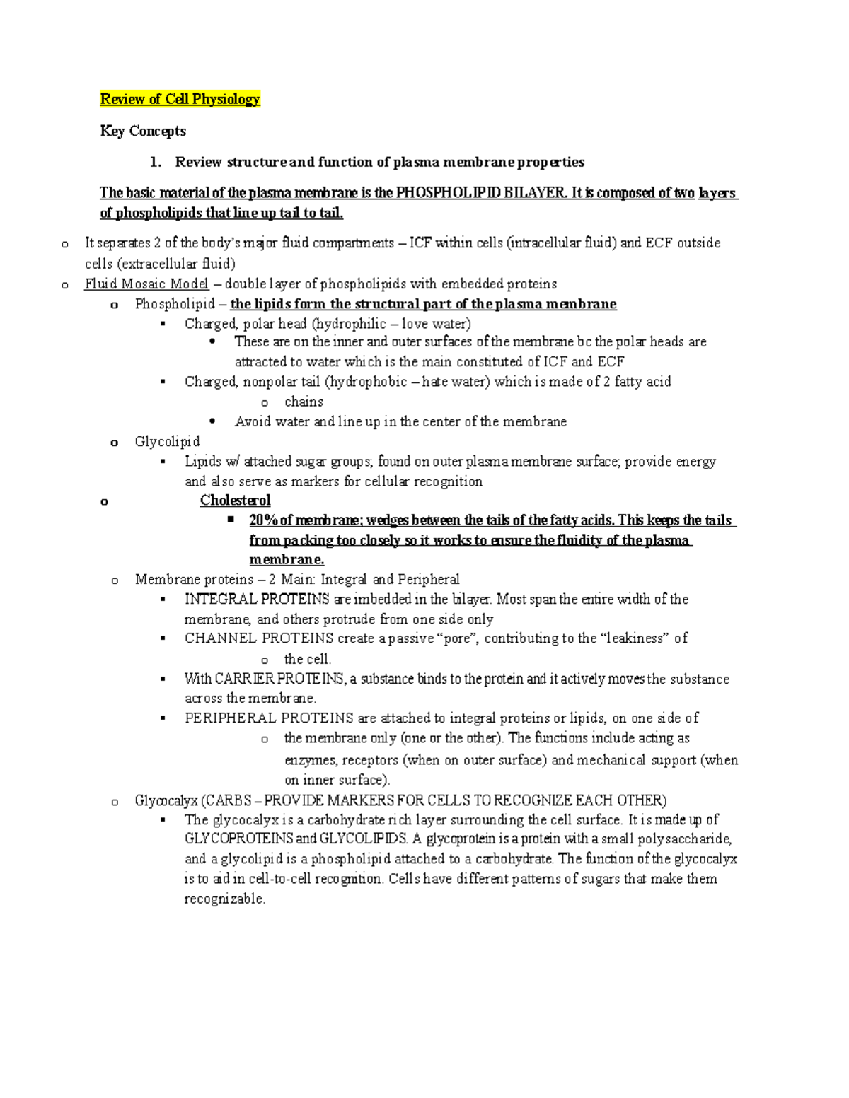 Review of Cell Physiology - hth sci 1cc6 - McMaster - Studocu