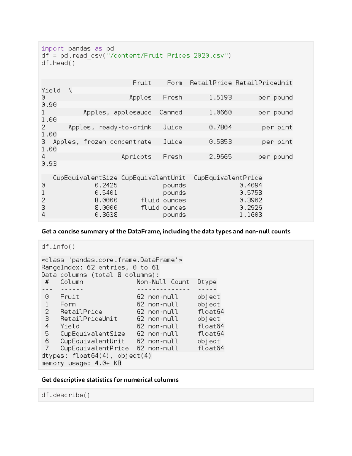 Vertopal - this is demo - import pandas as pd df = pd_csv("/content/Fruit Prices 2020") - Studocu