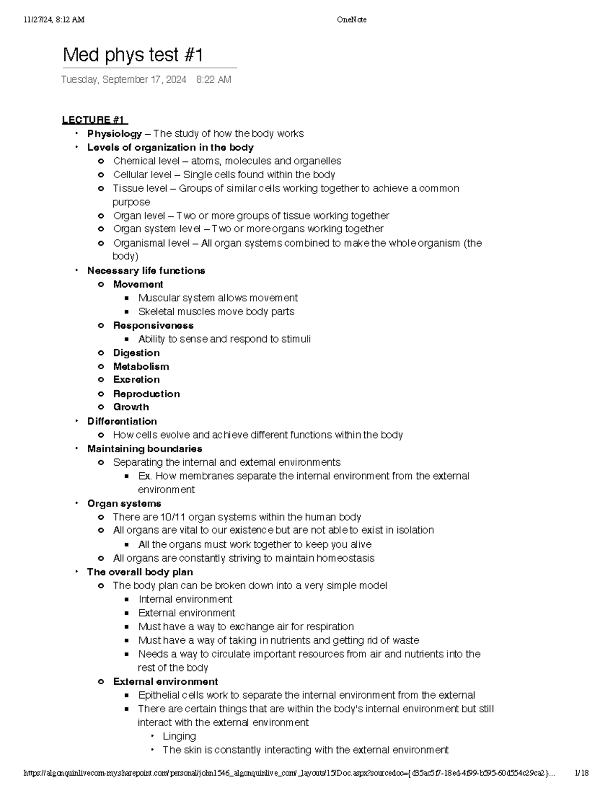 Med phys test 1 - Summary Human Anatomy and Physiology I - Med phys ...