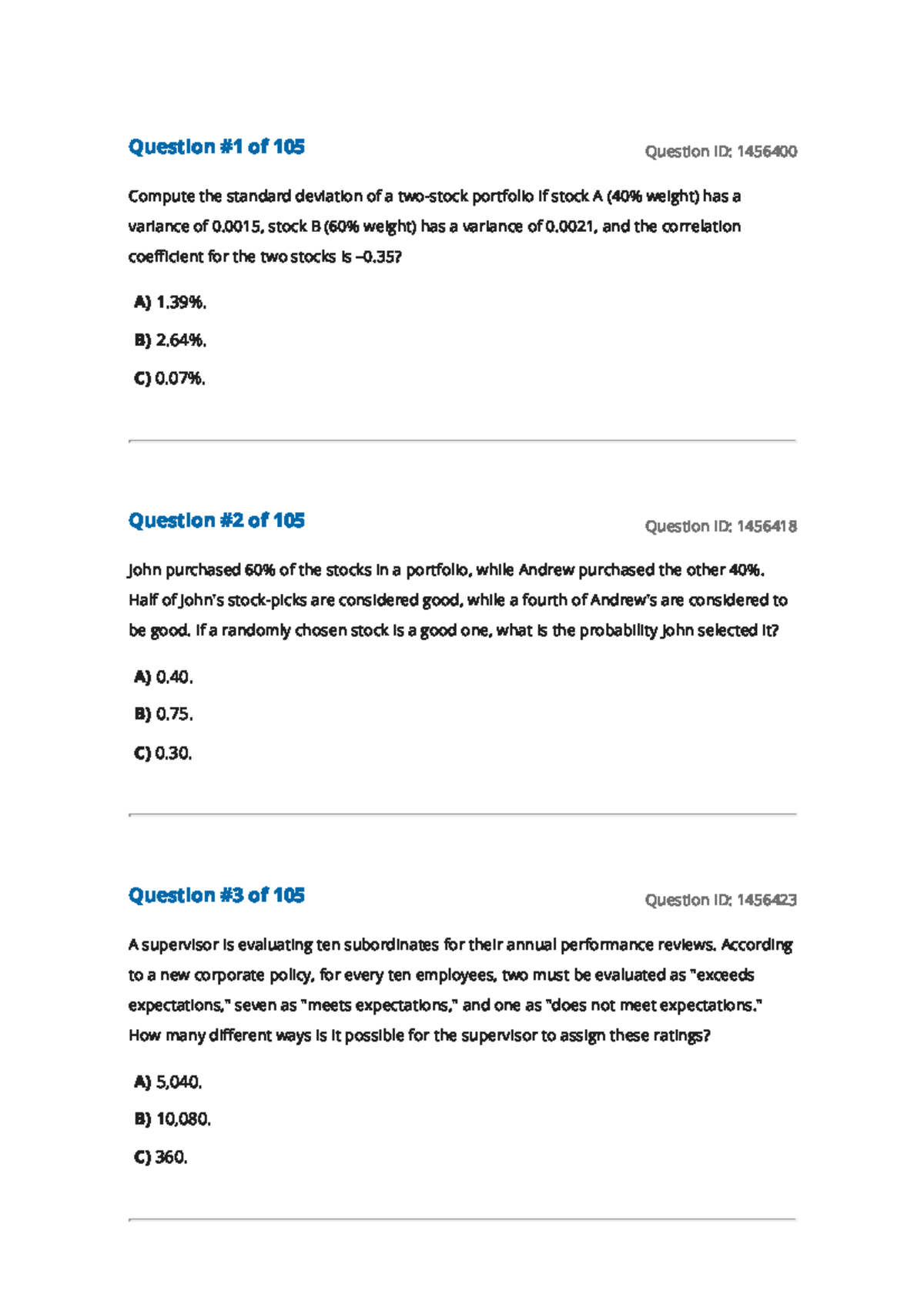 Reading 3 Probability Concepts - Question #1 of 105 Question ID ...