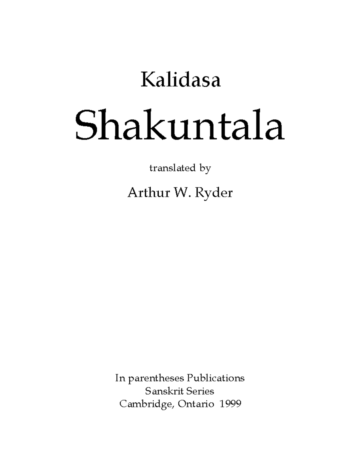Abhijnanam shakuntalam - Kalidasa Shakuntala translated by Arthur W ...