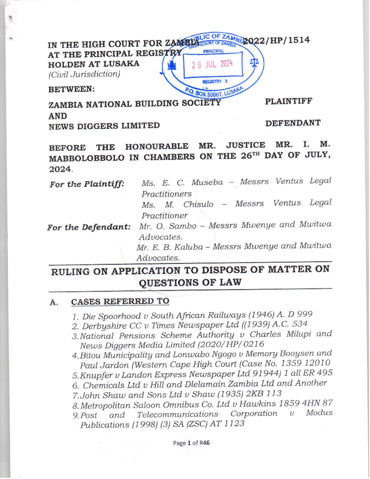 CAN Government Entities SUE FOR Defamation - IN THE HIGH COURT FOR ...