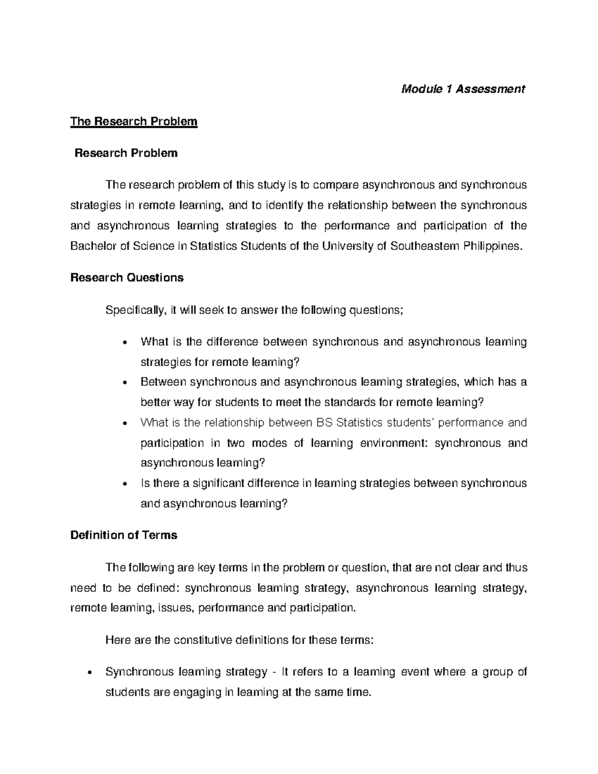 Module 1 Assessment - Module 1 Assessment The Research Problem Research ...