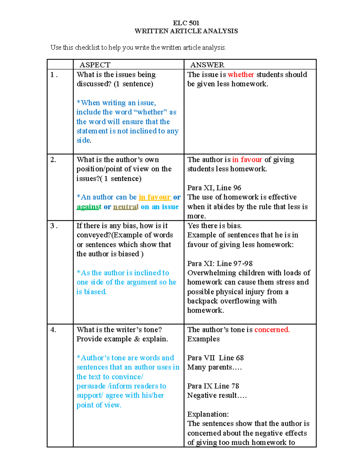 Quest 1-8 Checklist WITH Answer - ELC 501 WRITTEN ARTICLE ANALYSIS Use this checklist to help ...