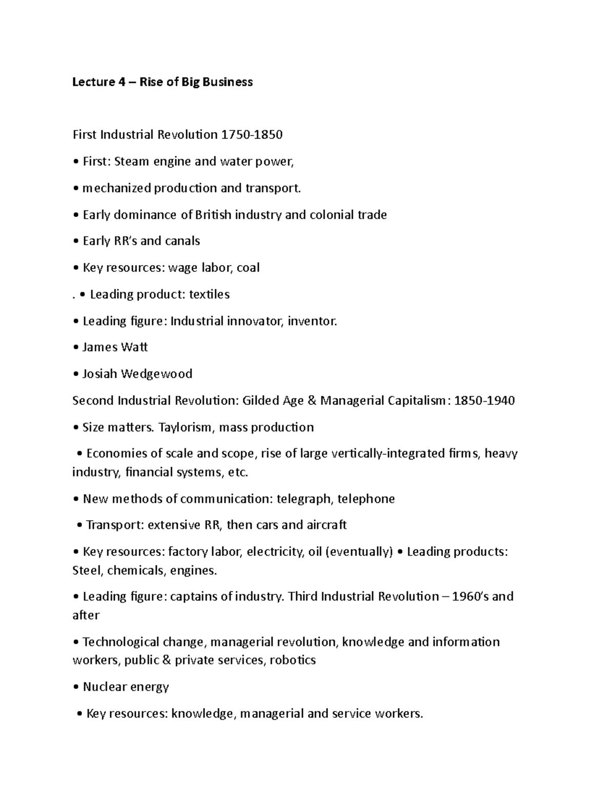 AP-SOSC-2340 Lecture notes 3 - Lecture 4 – Rise of Big Business First ...