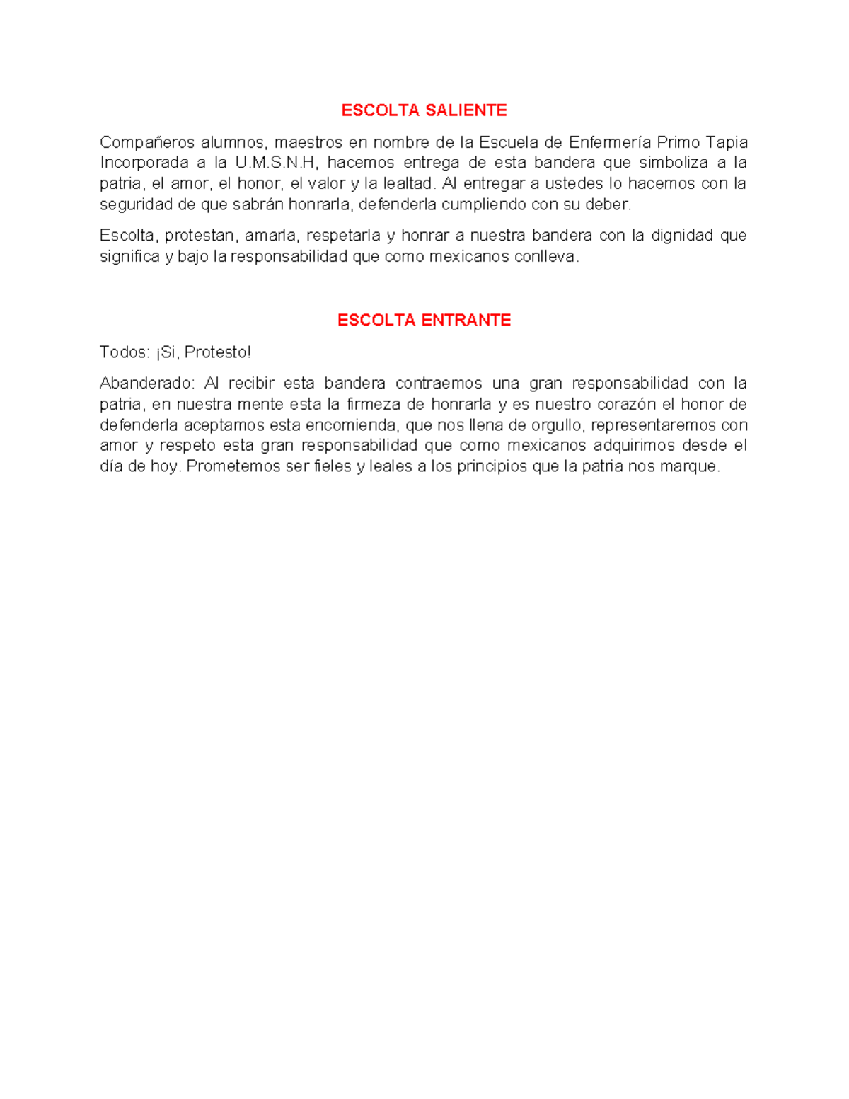 Entrega DE Escolta - ESCOLTA SALIENTE Compañeros alumnos, maestros en ...