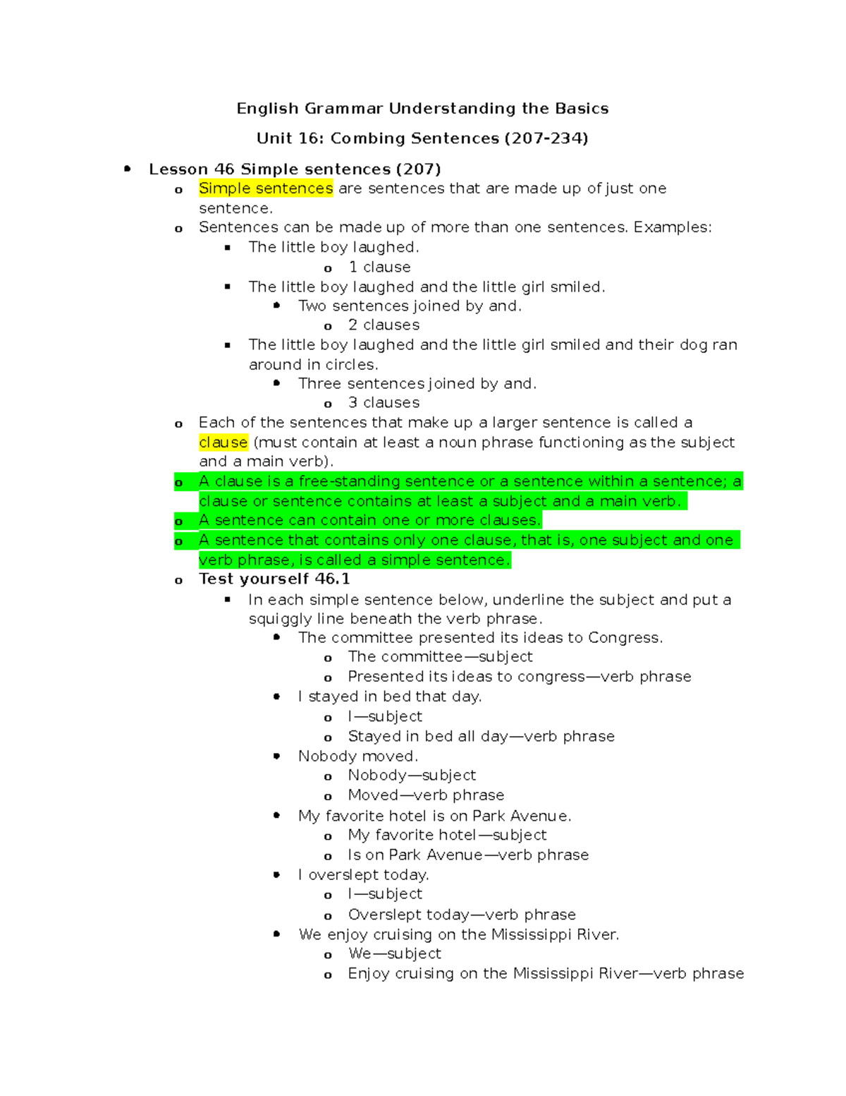 Unit 16 Combining Sentences Notes - English Grammar Understanding the ...