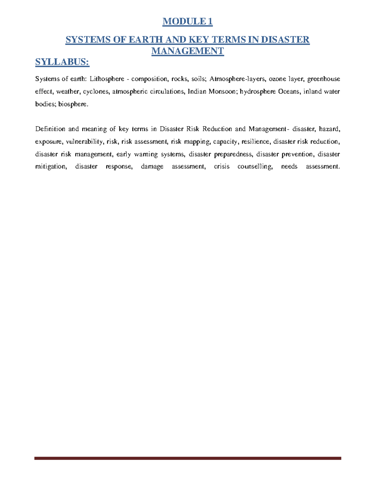 MCN301 M1 - KTU NOTES - MODULE 1 SYSTEMS OF EARTH AND KEY TERMS IN ...