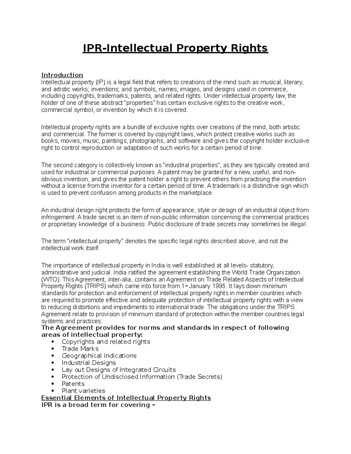 IPR - IPR-Intellectual Property Rights Introduction Intellectual property (IP) is a legal field ...