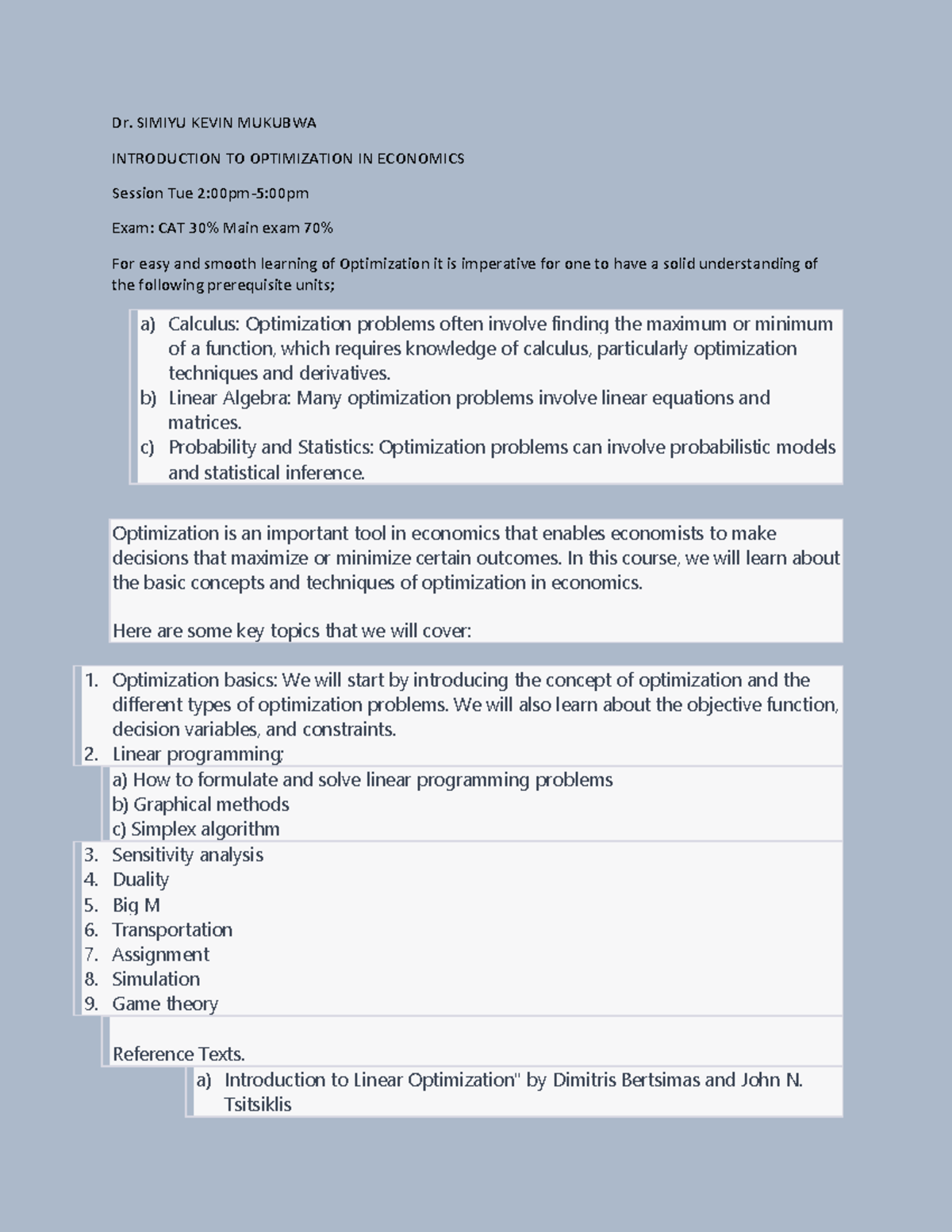 Lecture Notes - Dr. SIMIYU KEVIN MUKUBWA INTRODUCTION TO OPTIMIZATION ...