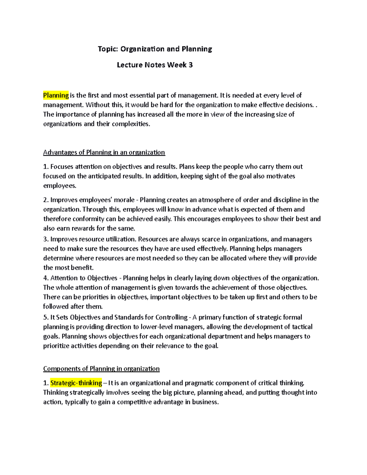 Organization and Planning - Topic: Organization and Planning Lecture ...