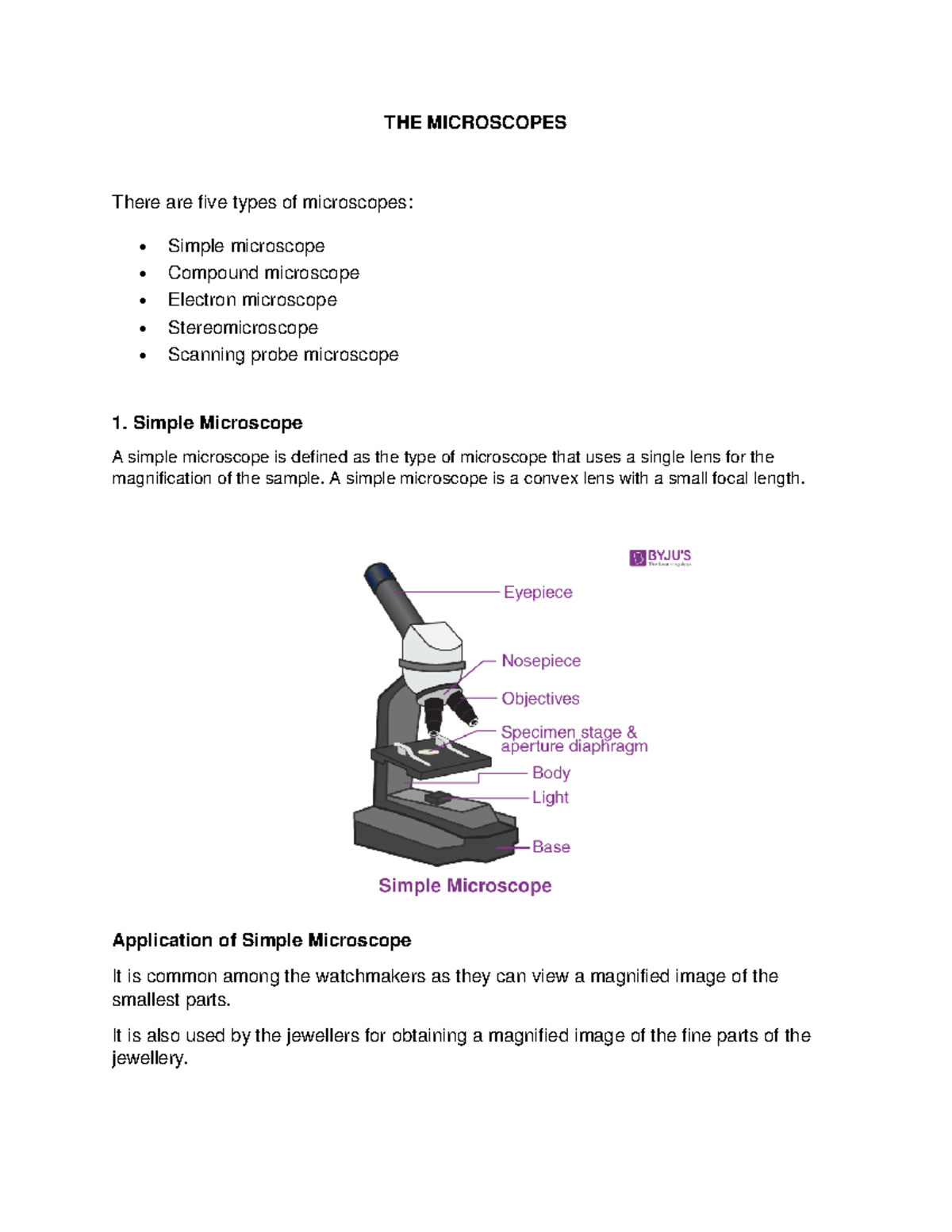 Microscope-combinepdf - THE MICROSCOPES There are five types of ...