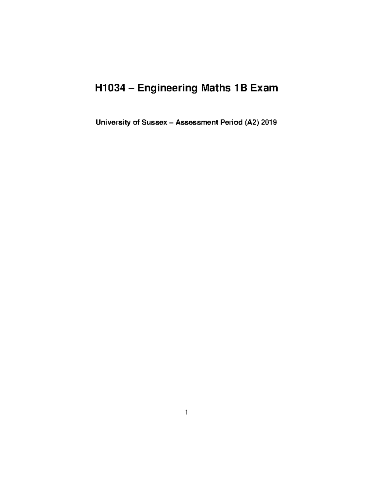 June 2019 H1034 - Question Paper - H1034 – Engineering Maths 1B Exam ...
