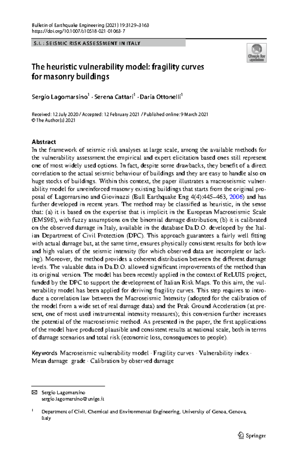 The heuristic vulnerability model fragility curves for 3m45c1pqwv - Vol ...