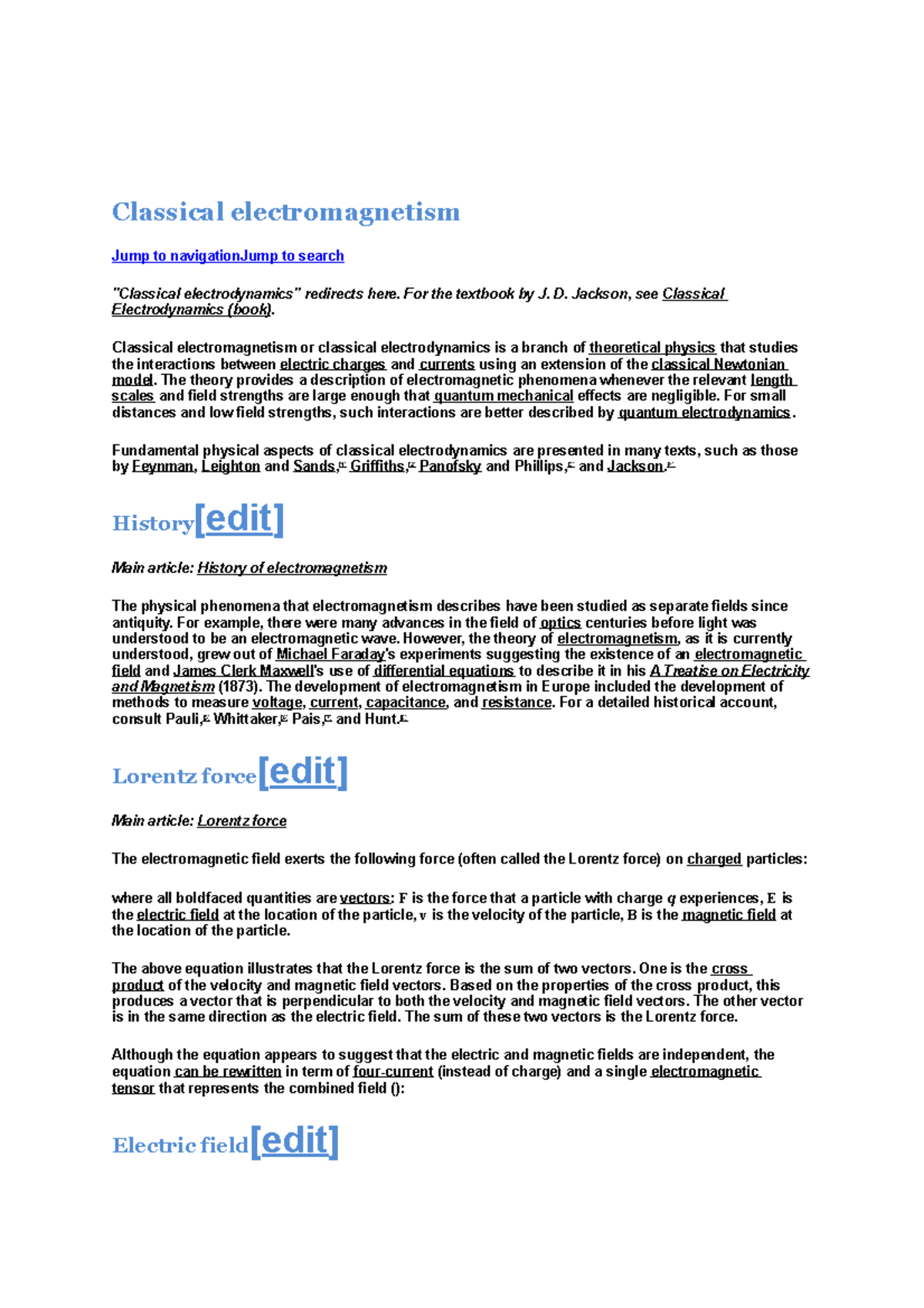 Classical electromagnetism - For the textbook by J. D. Jackson, see ...