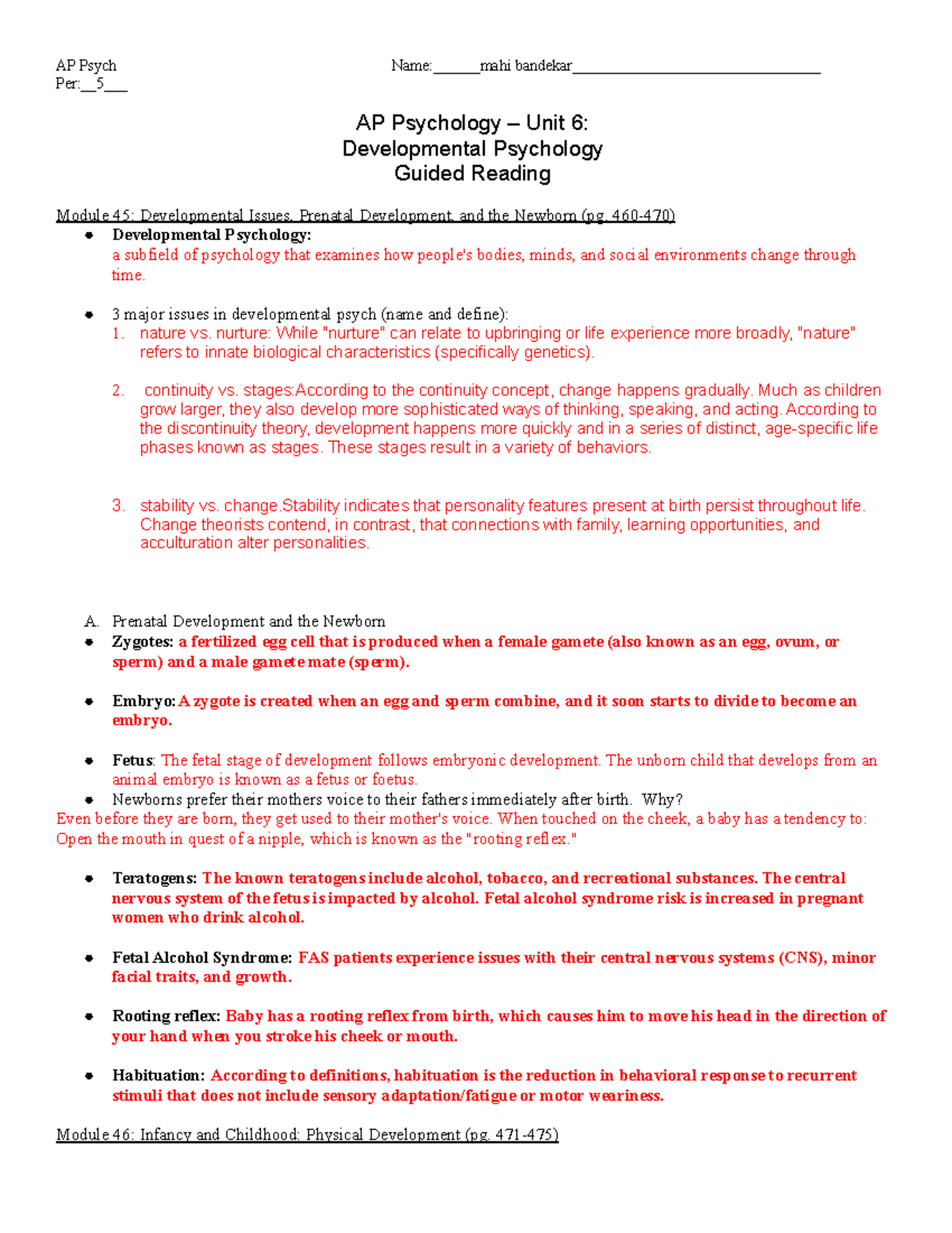 Copy of Unit 6 Guided Reading - AP Psych Name:mahi bandekar ...