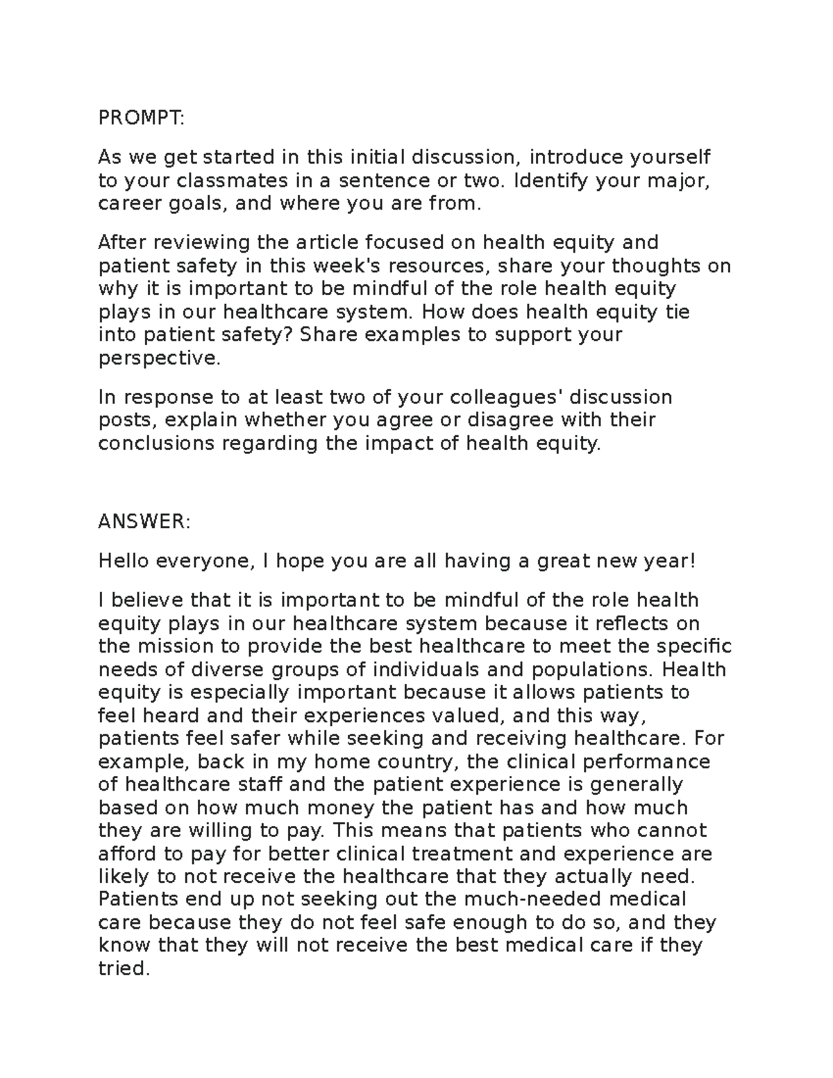 IHP-315 Module 1-1 Discussion - PROMPT: As we get started in this ...