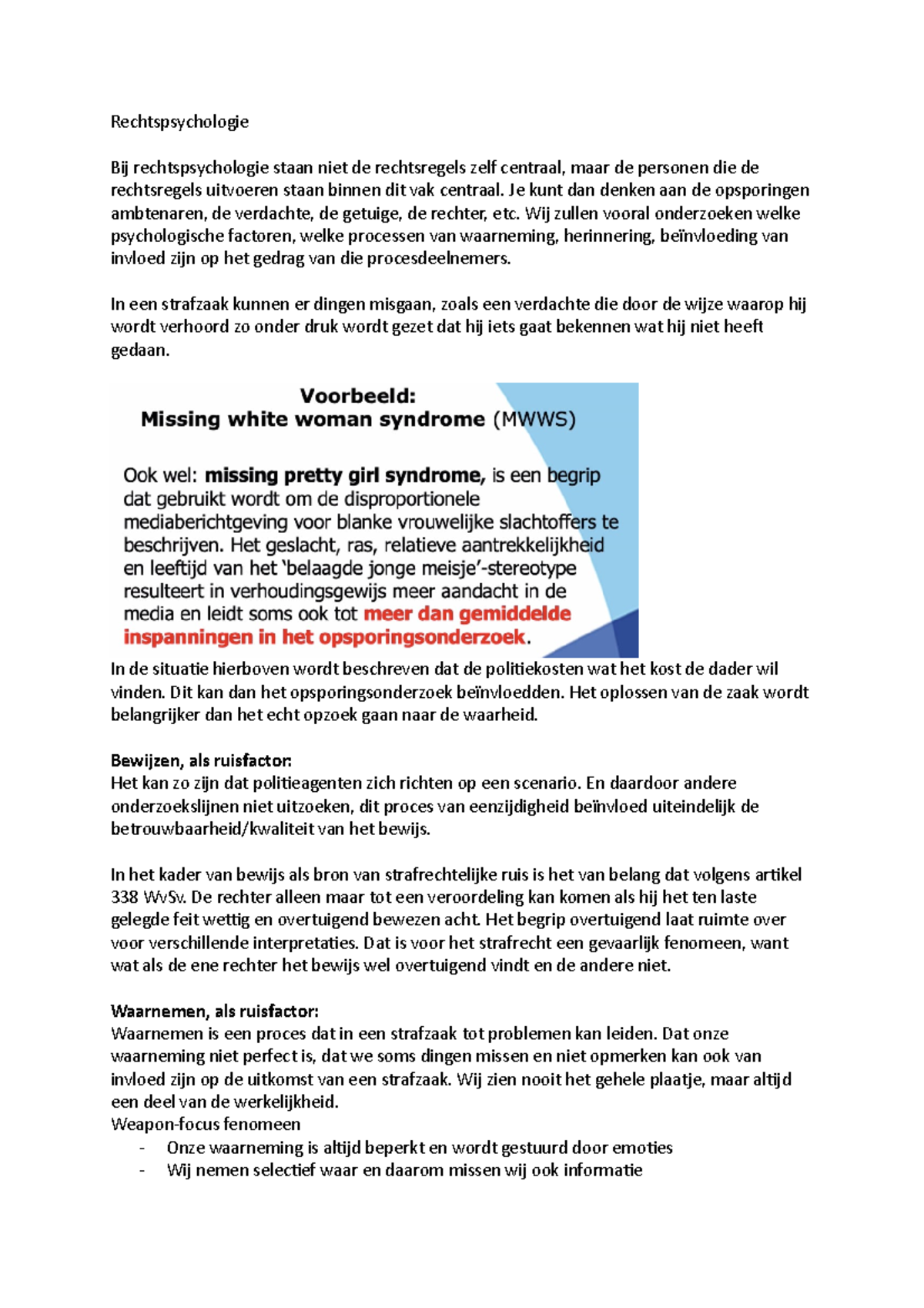 Rechtspsychologie - samenvatting - Juridische Hogeschool - Studeersnel