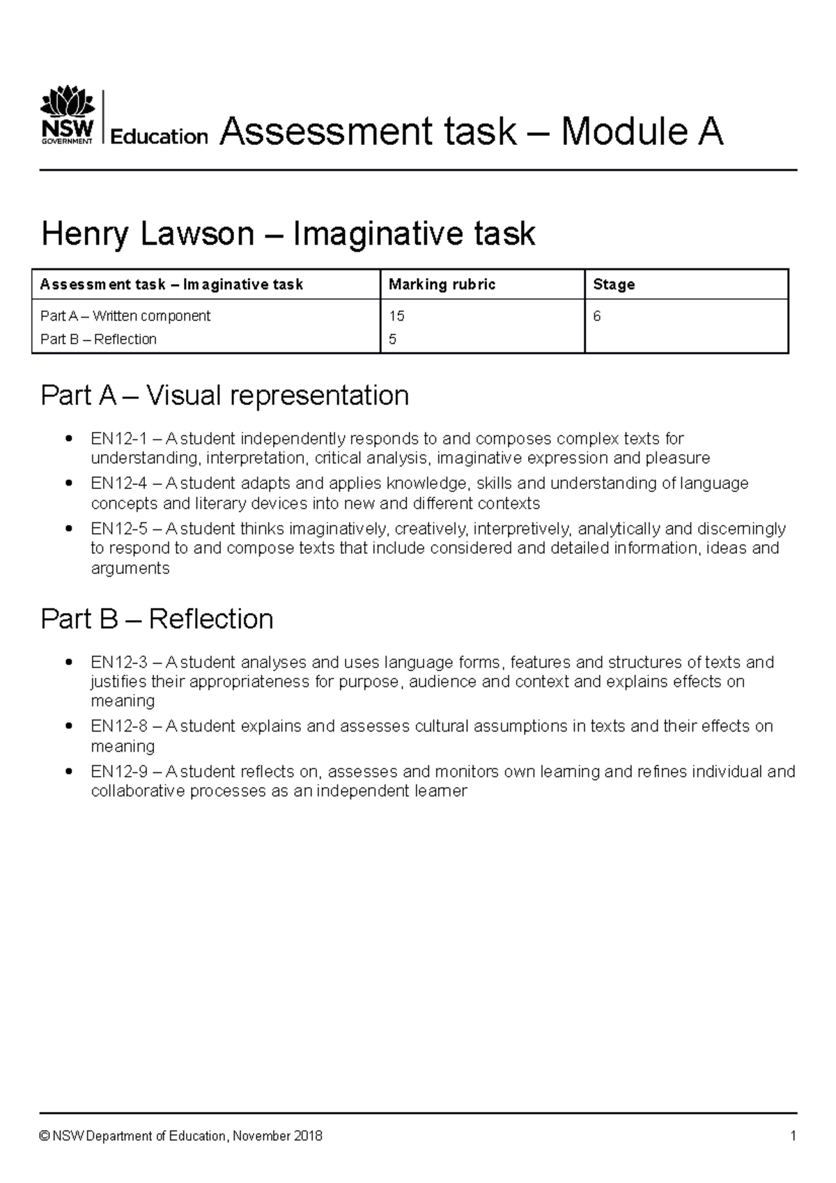 English s6 henry lawson imaginative assessment task - Assessment task ...