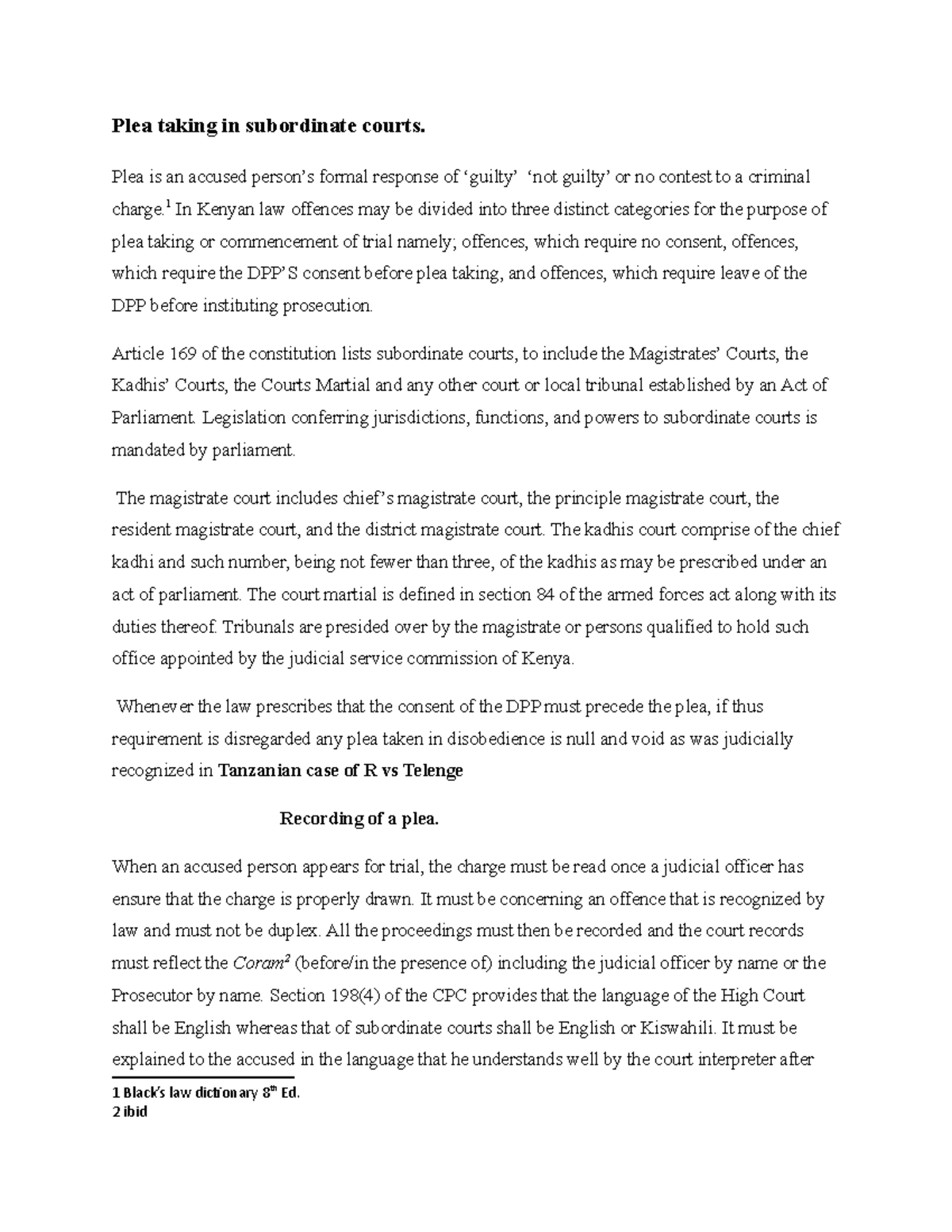 Plea Taking in Kenyan Courts-35774624 - Plea taking in subordinate ...