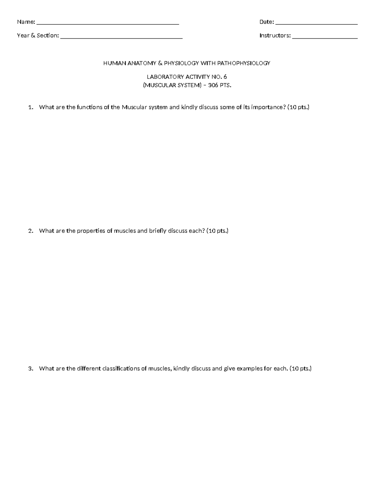 Human Anatomy worsheet - Name: Date: Year & Section: Instructors: HUMAN ...