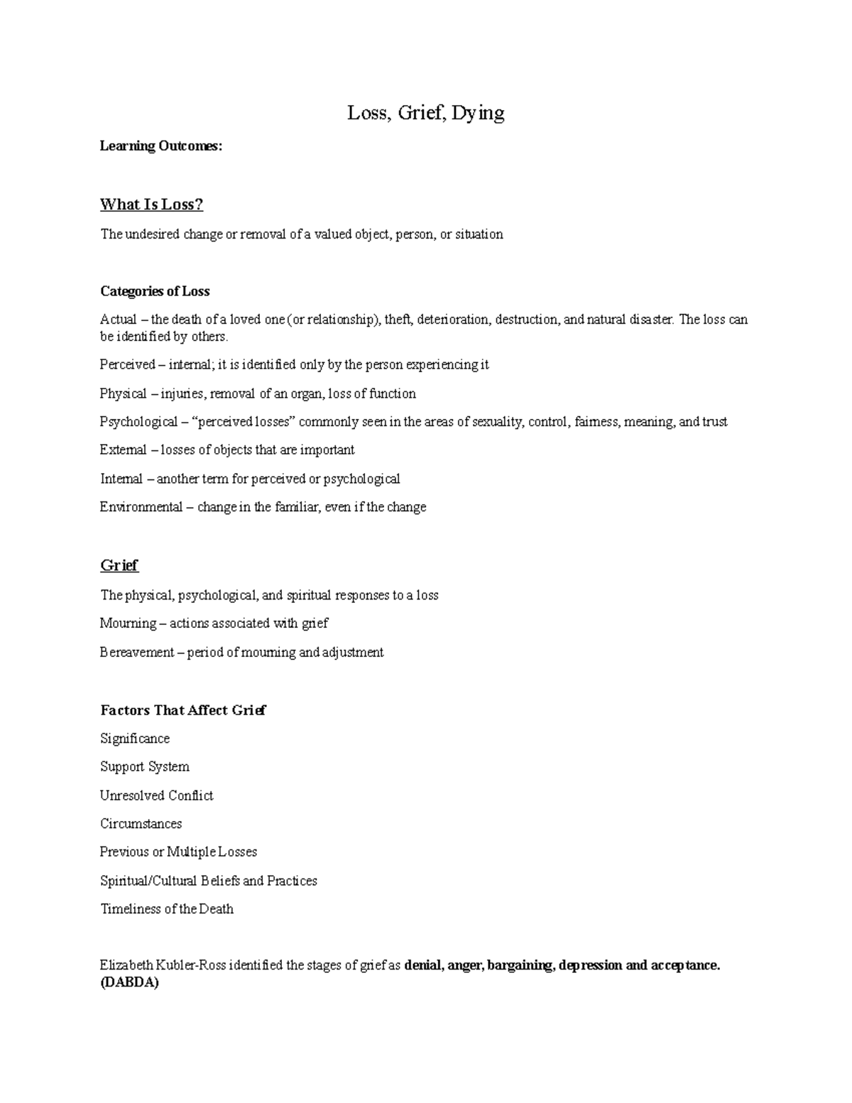 Loss, Grief, Death - A few notes I took for Process II - Loss, Grief ...