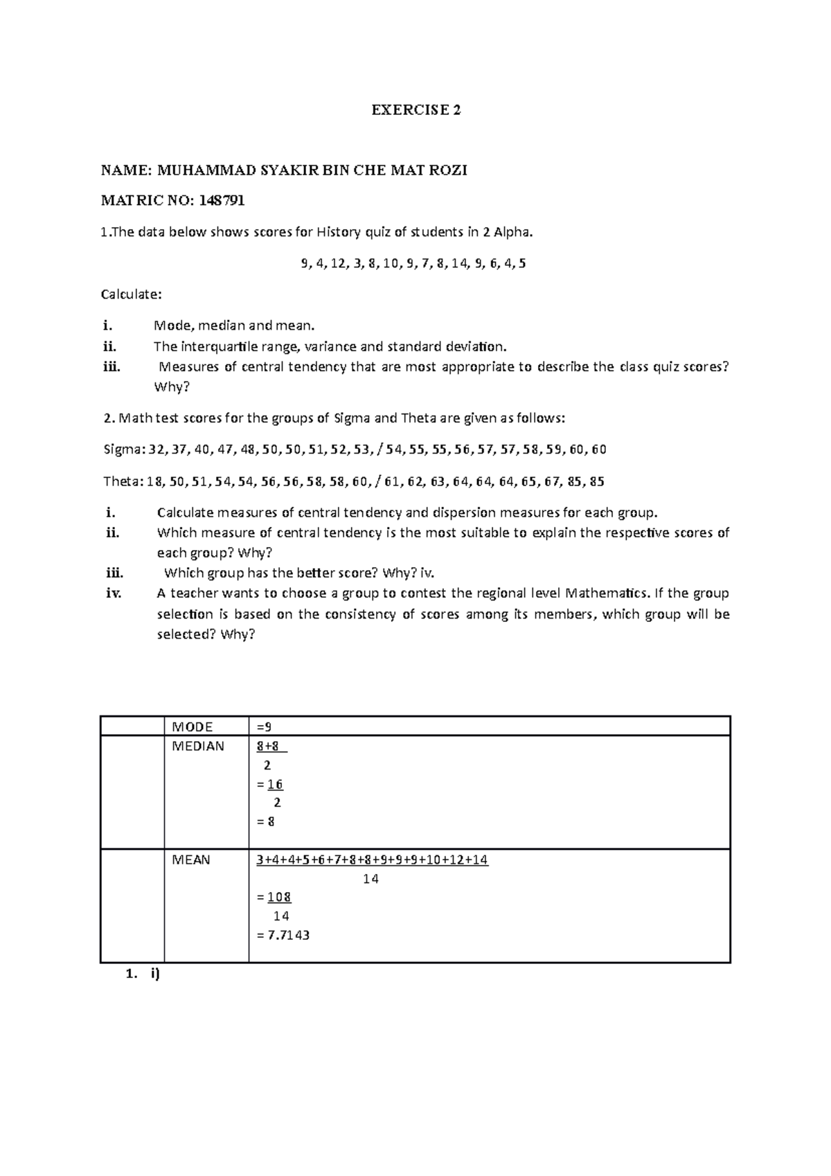 Exercise 2 PGT202E Muhammad Syakir BIN CHE MAT ROZI - EXERCISE 2 NAME ...