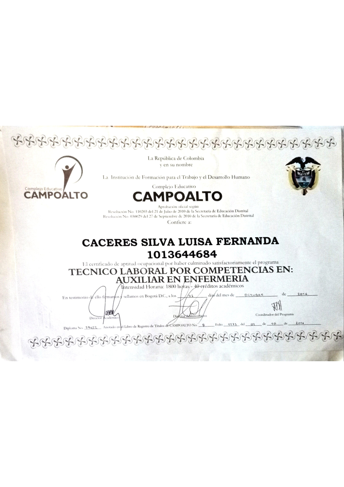 Diploma - 529889292922929292 - La Republica de Colombia y en su nombre ...