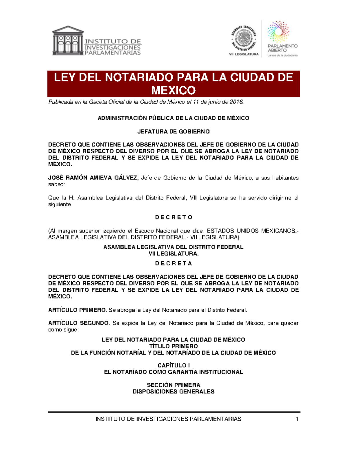 Ley Del Notariado Para La Ciudad De Mexico