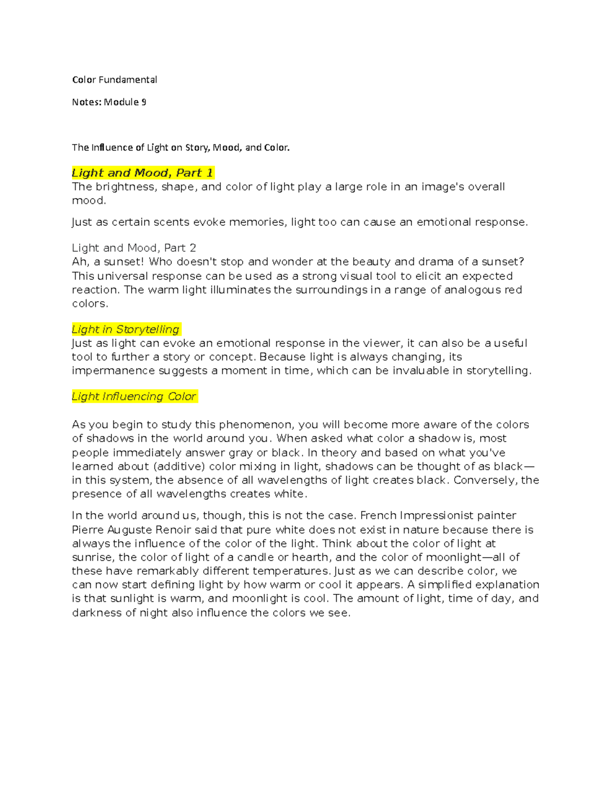 Color Fundamentals Module 9 Notes - Color Fundamental Notes: Module 9 ...